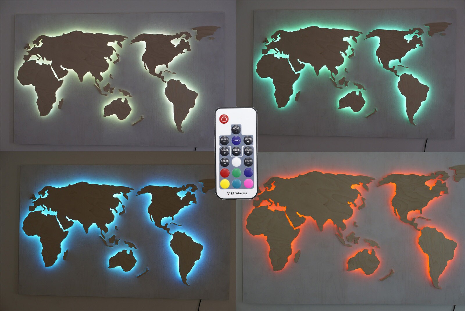 Gran mapa del mundo iluminar el arte de la pared con luz | Etsy