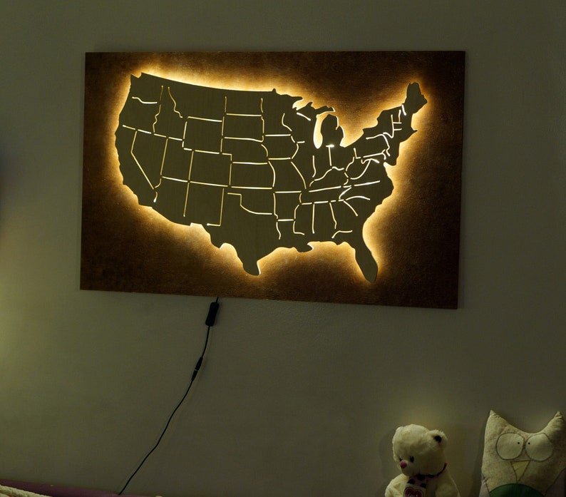 LED Wood Map of USA: Glowing 3D Wall Decor - Etsy