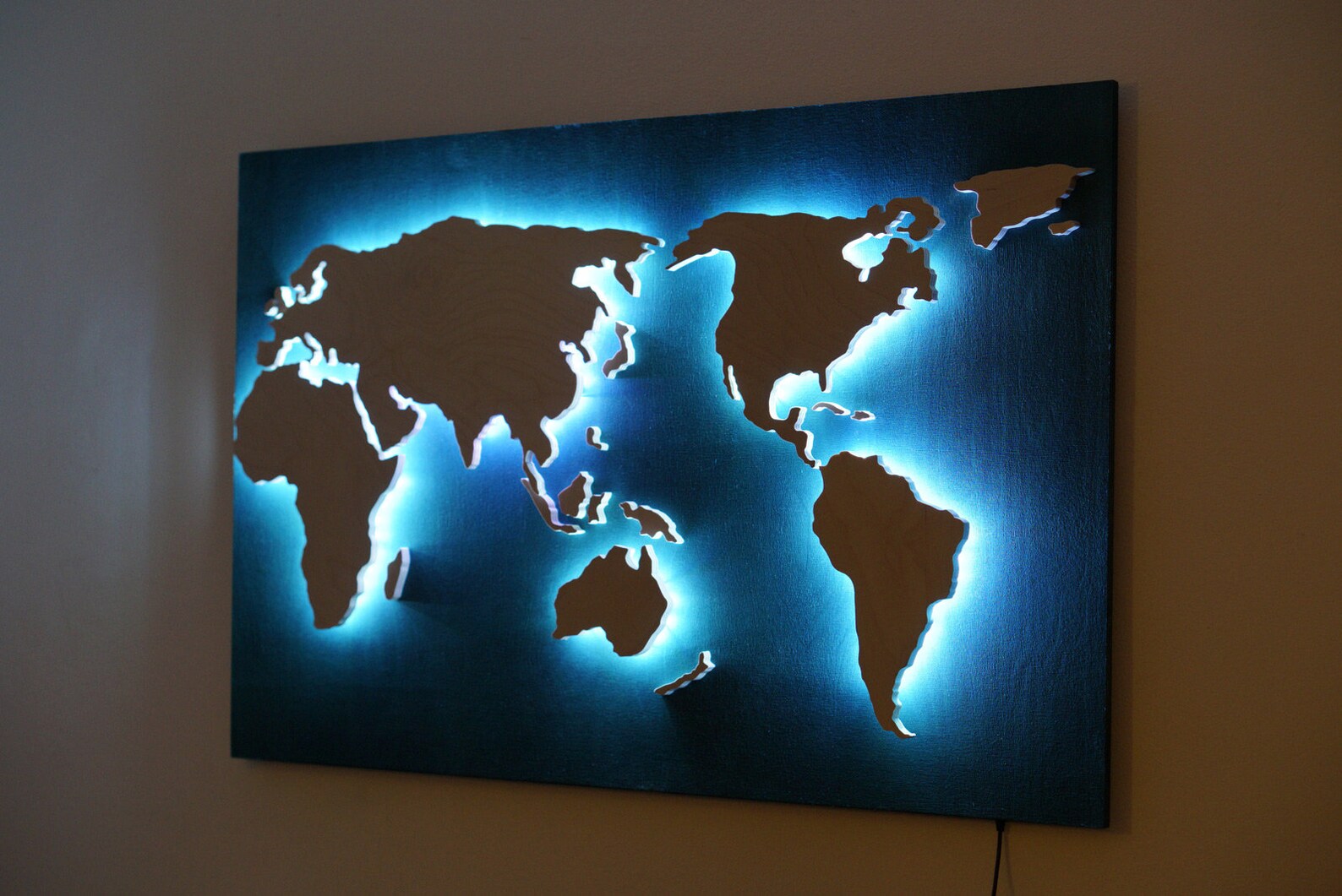 Wooden World Map for Home Decor Glowing RGB Map With Ambient | Etsy