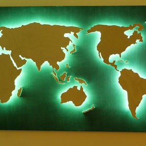 Wooden World Map for Home Decor Glowing RGB Map With Ambient | Etsy