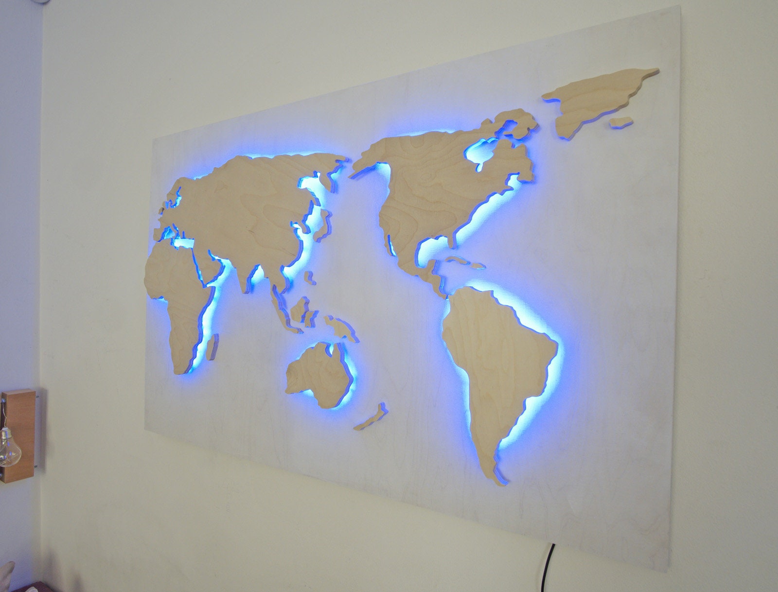 Large World Map Light up Wall Art With Ambient Lightwood - Etsy Ireland