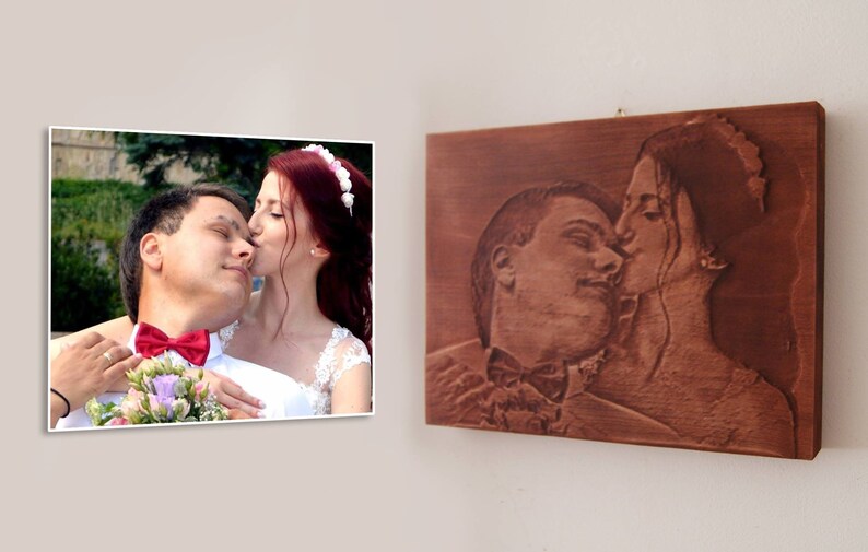 Custom Couples and Family Engraved Photo on Beech Wood, Relief and 3D ...