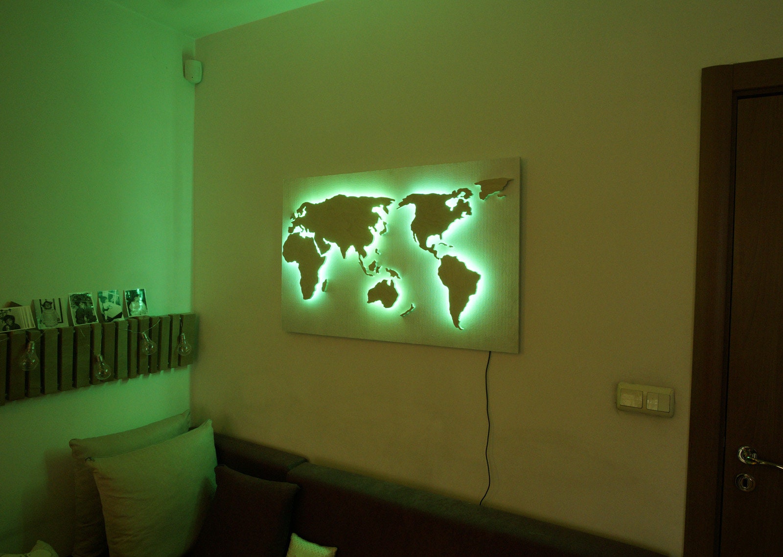 Large World Map Light up Wall Art With Ambient Lightwood | Etsy UK