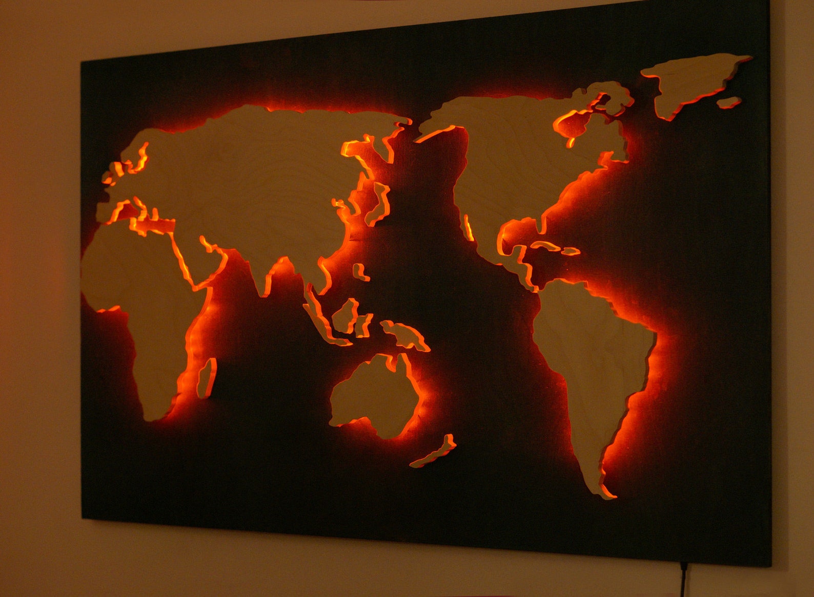 Wooden World Map for Home Decor Glowing RGB Map With Ambient - Etsy
