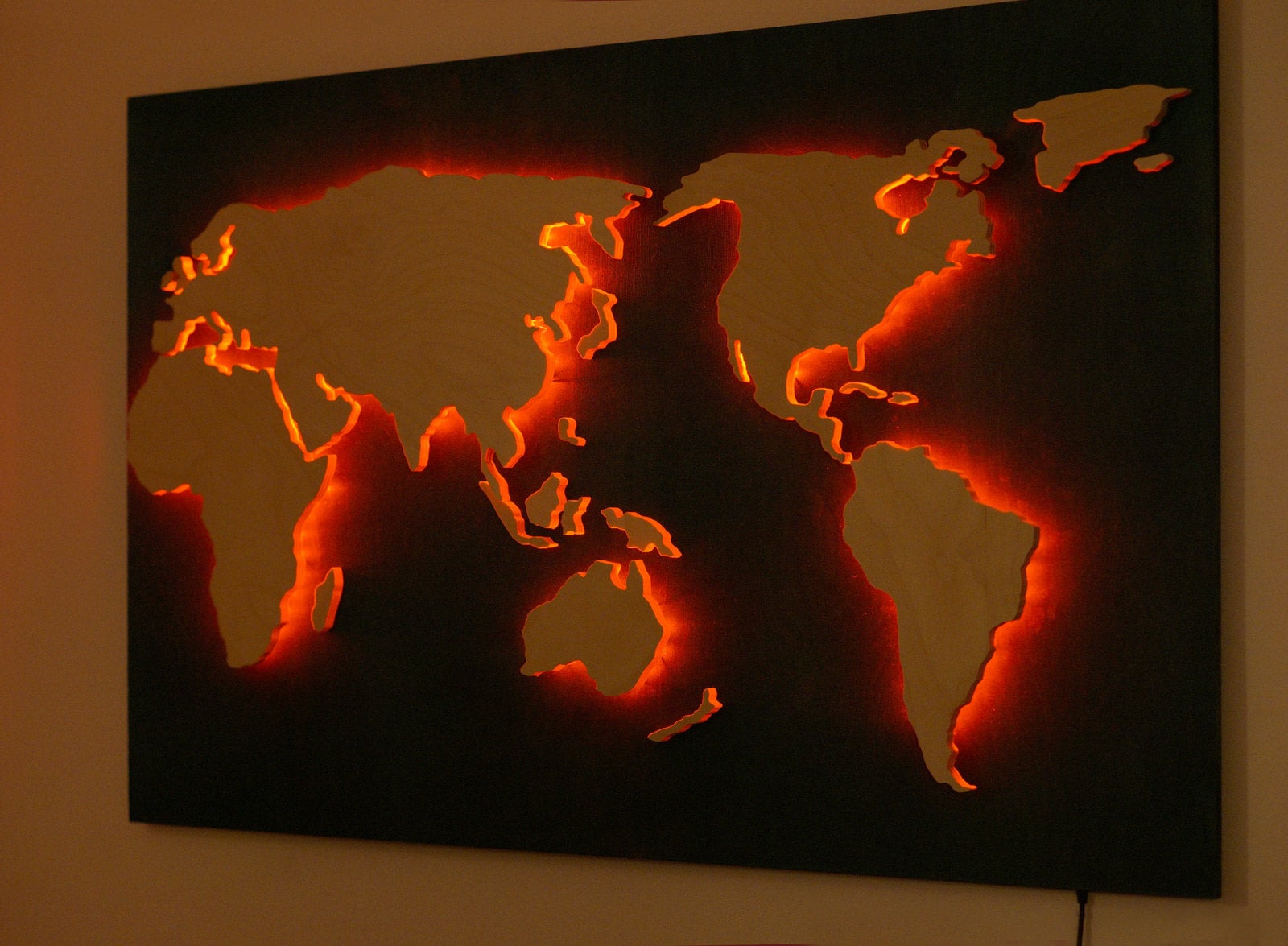 Wooden World Map for Home Decor Glowing RGB Map With Ambient | Etsy