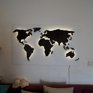 Wooden World Map Black on White! Wooden LED Map for Wall Hanging and ...