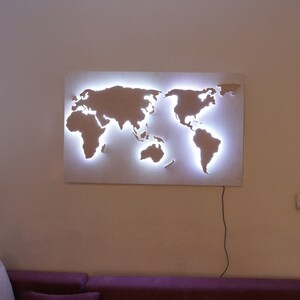 LED World Map: 3D Wood Wall Art With Ambient Light - Etsy