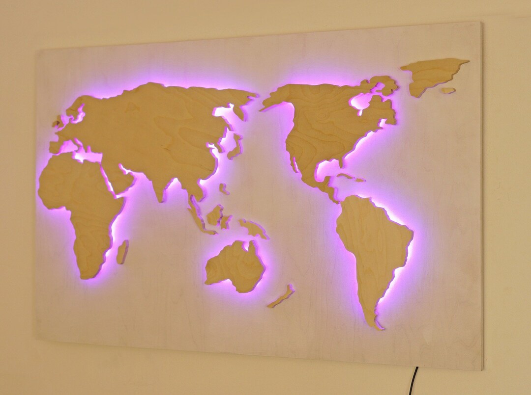 Large World Map, Light up Wall Art With Ambient Light,wood World Map as ...