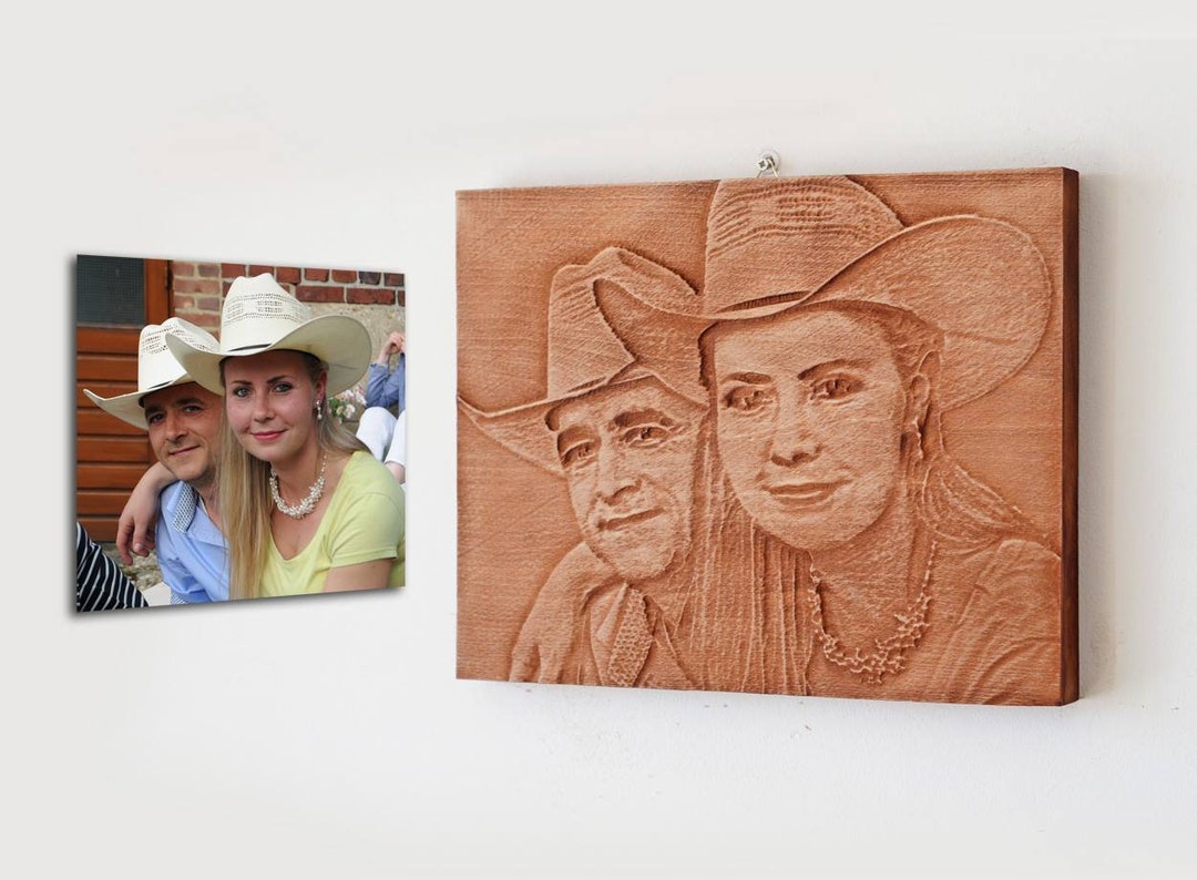 Custom Couples and Family Engraved Photo on Beech Wood, Relief and 3D ...