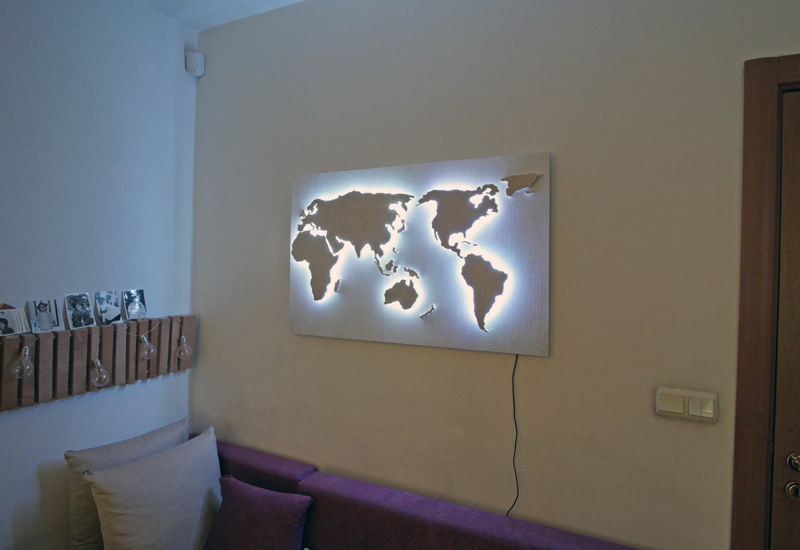 Large World Map Light up Wall Art With Ambient Lightwood | Etsy UK