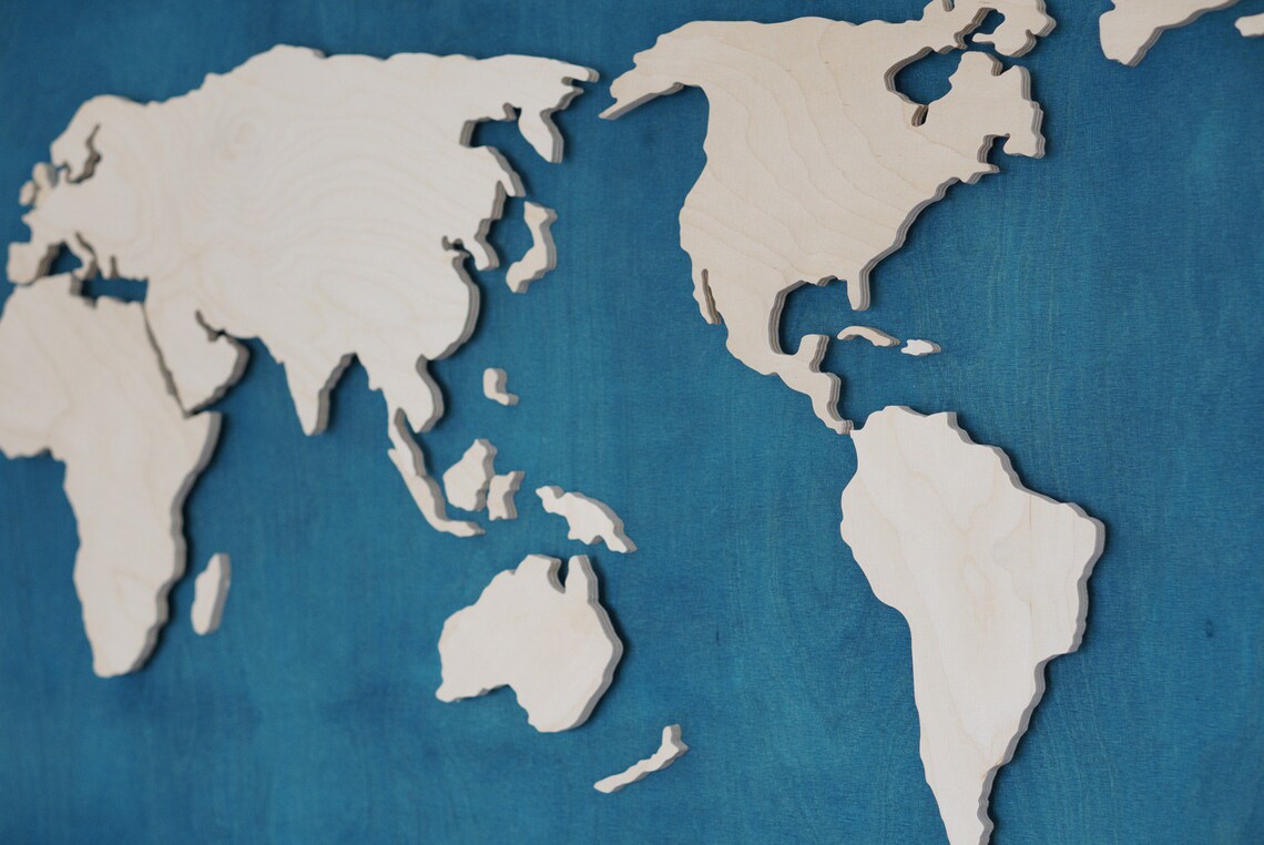 Wooden World Map for Home Decor Glowing RGB Map With Ambient | Etsy