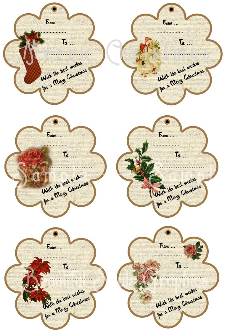 Victorian Christmas Printable Gift Tags, 26 Vintage Printable Tags in ...