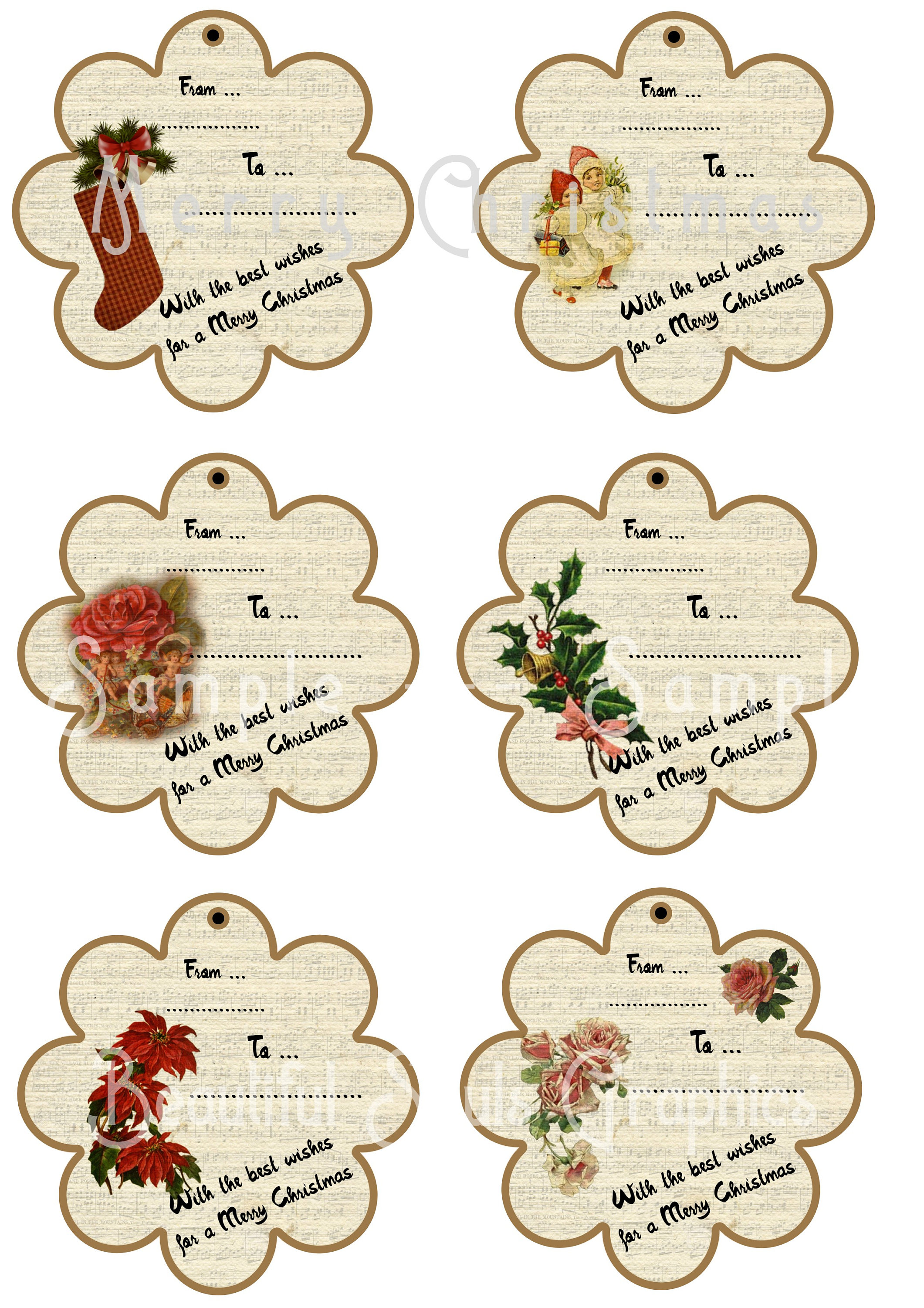 Victorian Christmas Printable Gift Tags, 26 Vintage Printable Tags in ...