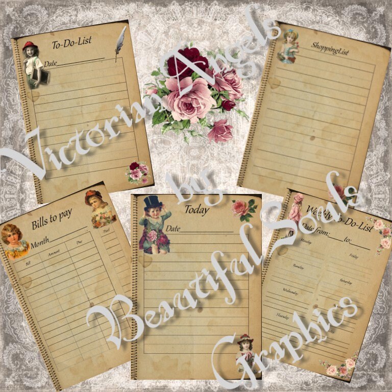 Vintage Victorian Angels Inserts for Life Planning, A5 Everyday ...