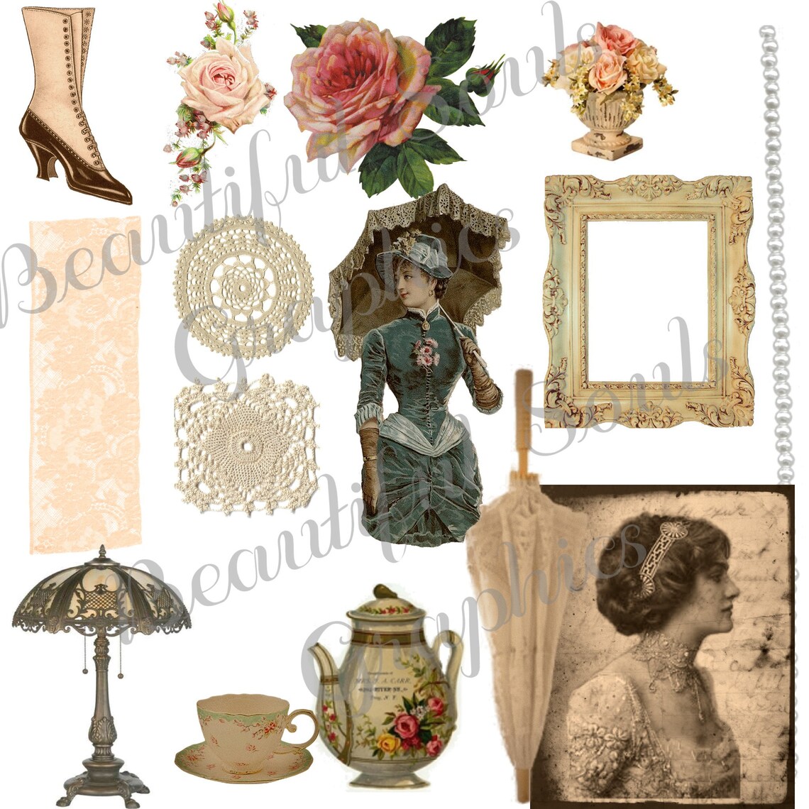 Victorian Cut Outs, Tea Time Ephemera Collage Kit, Download, Digital ...