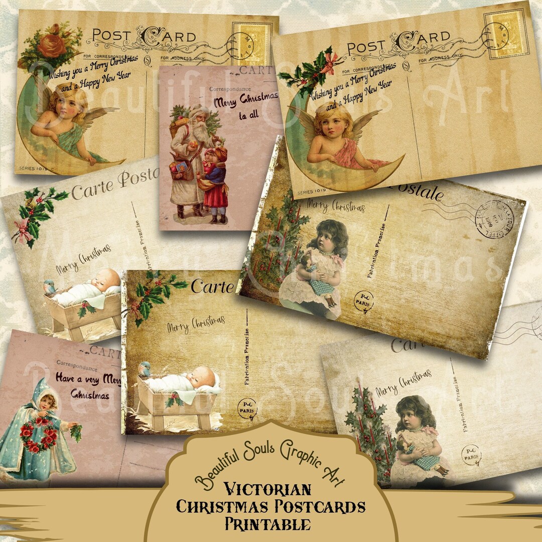 Vintage Victorian Christmas Postcards, Printable Craft Paper, Christmas ...