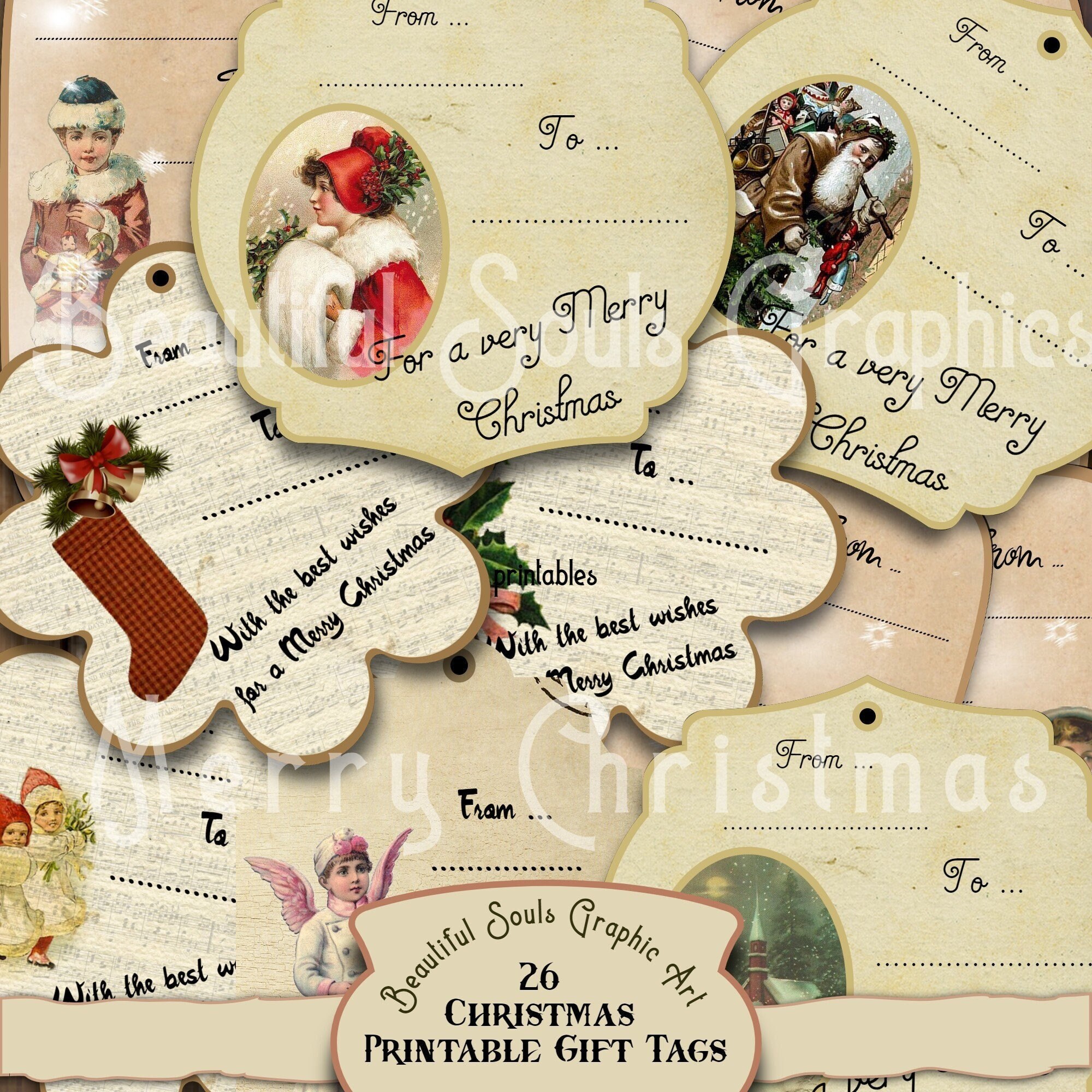 Victorian Christmas Printable Gift Tags, 26 Vintage Printable Tags in ...