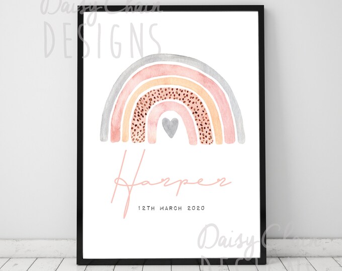 Personalised Baby Print Children's Print Nursery Decor Rainbow Newborn ...