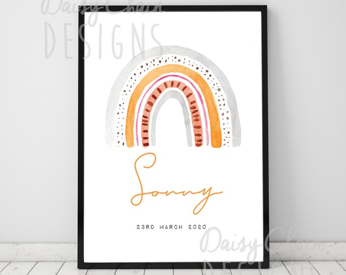 Personalised Baby Print Children's Print Nursery Decor Rainbow Newborn ...