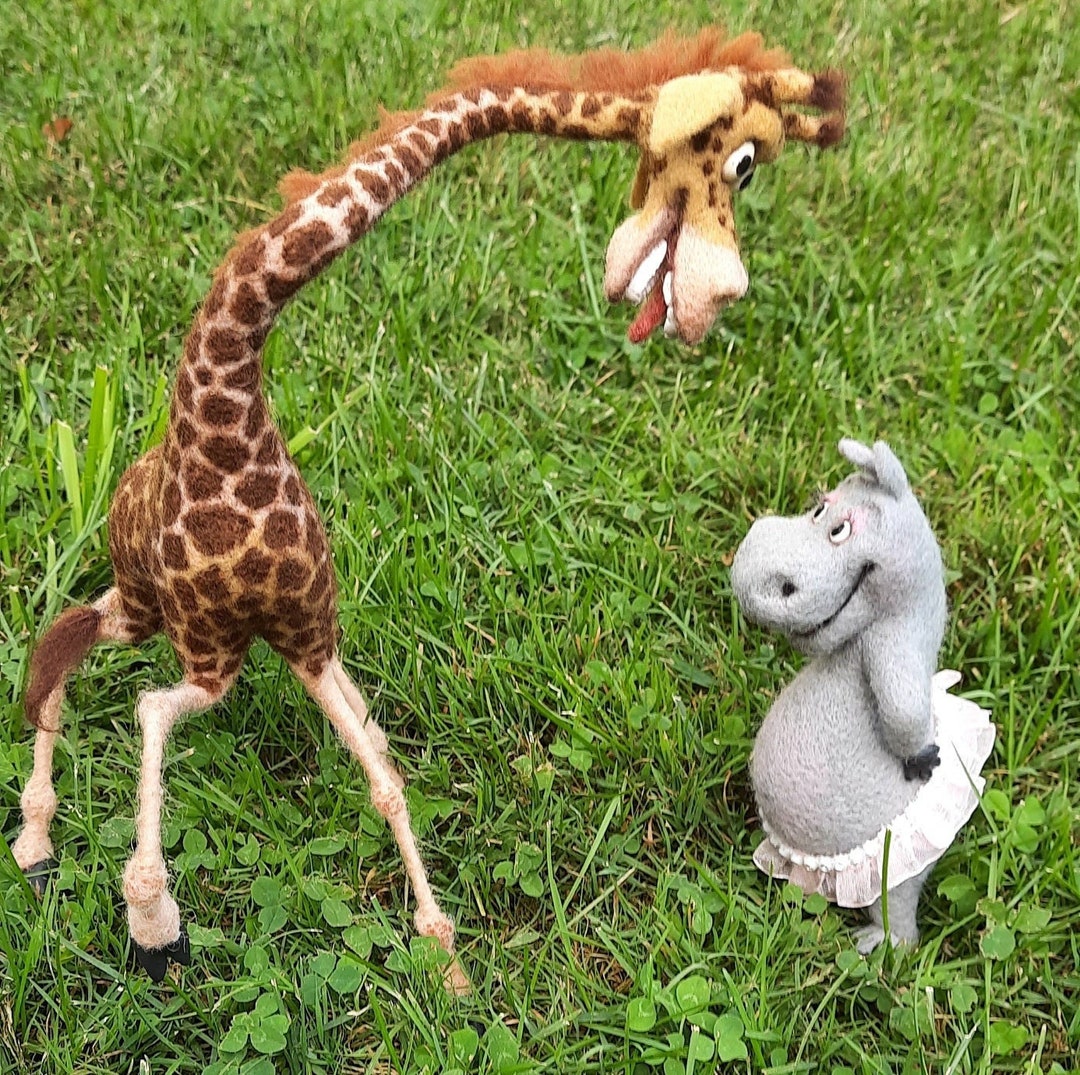 Handmade Needle Felted Madagascar Gloria Hippo Melman Giraffe Wool Toys ...
