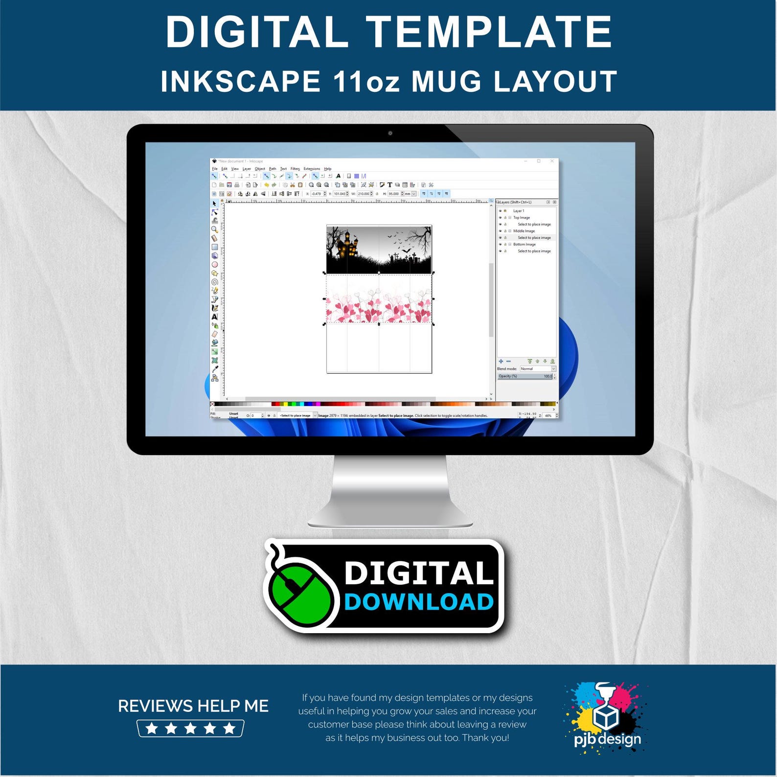 Inkscape Mug Template: 11oz Sublimation & Uvdtf Design Layout (SVG ...