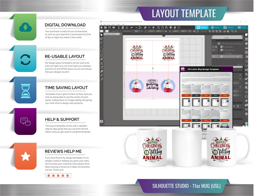 Mug Design Template Layout for US Letter Silhouette Studio - Etsy