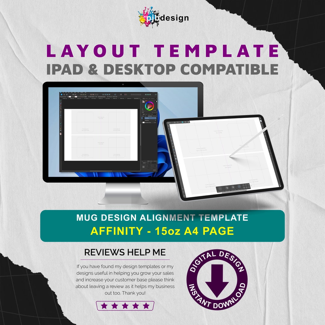 Affinity 15oz Mug Wrap Design Template Sublimation Template With Grid ...