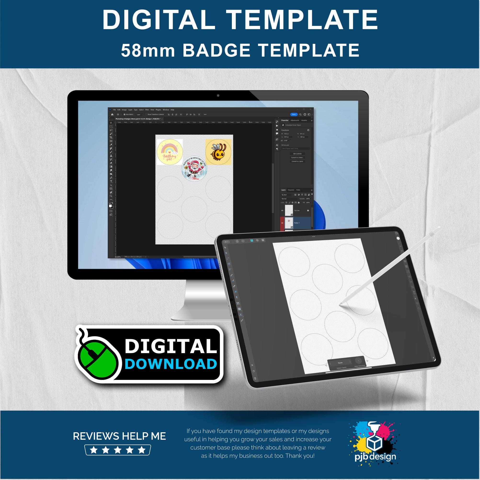 Photoshop 58mm Button Pin Badge Design & Layout Template - Photoshop ...