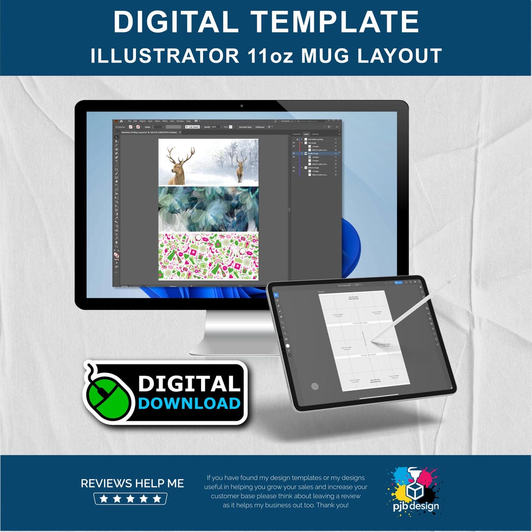 Mug Design Template for Adobe Illustrator: 11oz Sublimation Layout (AI ...