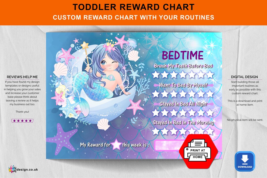 Bedtime Reward Chart Mermaid Design / Print at Home / Space for Name ...