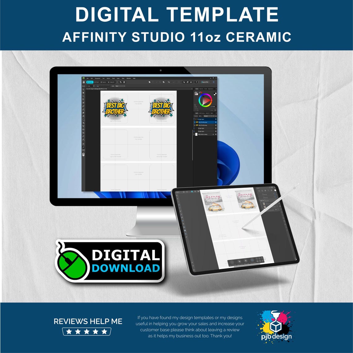 Affinity Mug Design Layour Template: Sublimation & DTF Transfer ...
