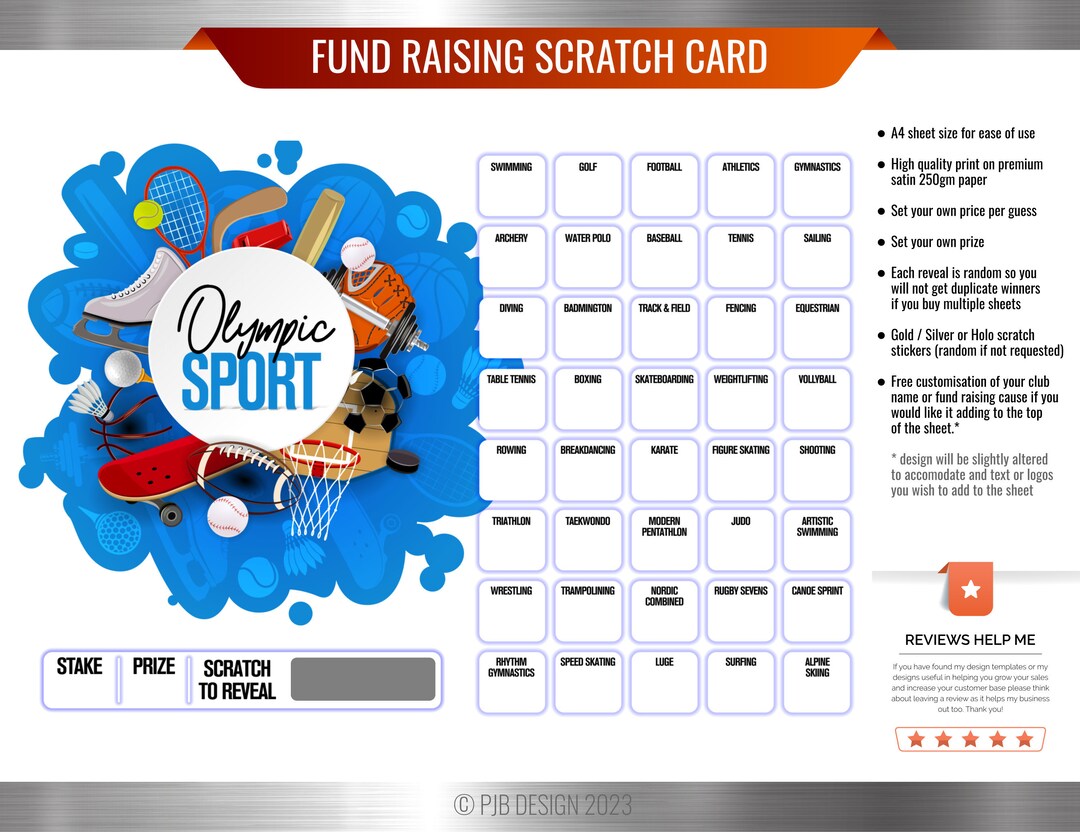 Scratch Card for School Fete Fund Raising / Olympic Sport - Etsy