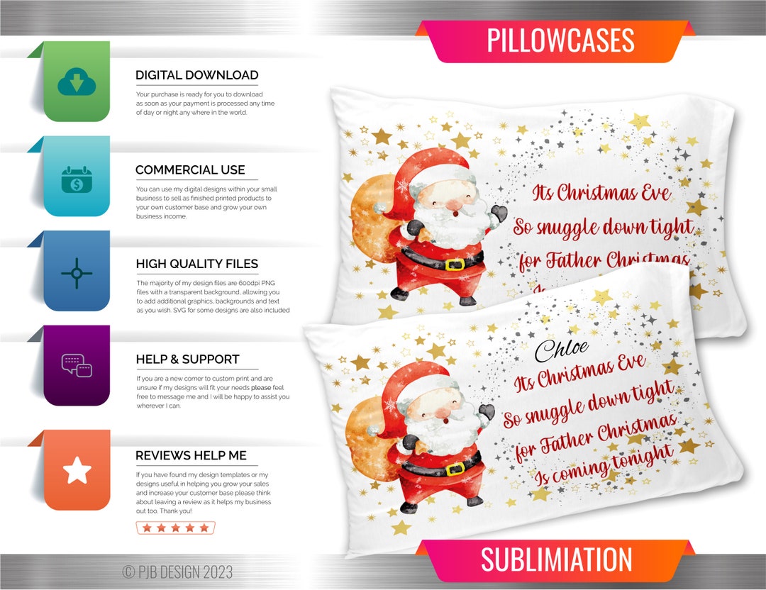 Christmas Eve Santa Clause Pillowcase Design Template Space for Your ...
