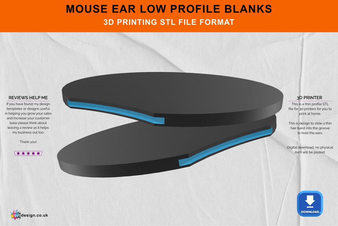 Mouse Ears 3D Print File: Blank Ear Design (STL Digital Download) - Etsy
