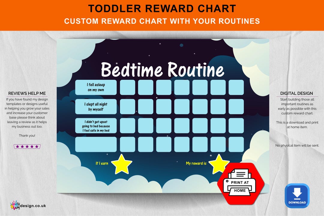 Bedtime Reward Chart Cloud Design / Print at Home / Space for Name ...