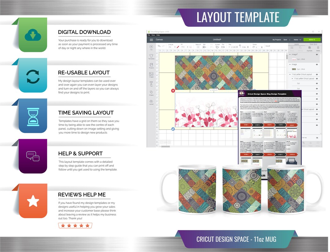 Mug Design Template Layout for A4 Cricut Design Space Perfect Layout ...