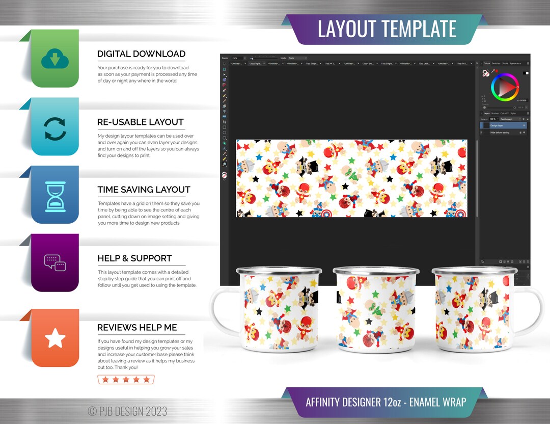 Affinity Designer 12oz Enamel Mug Wrap Design Template - Etsy