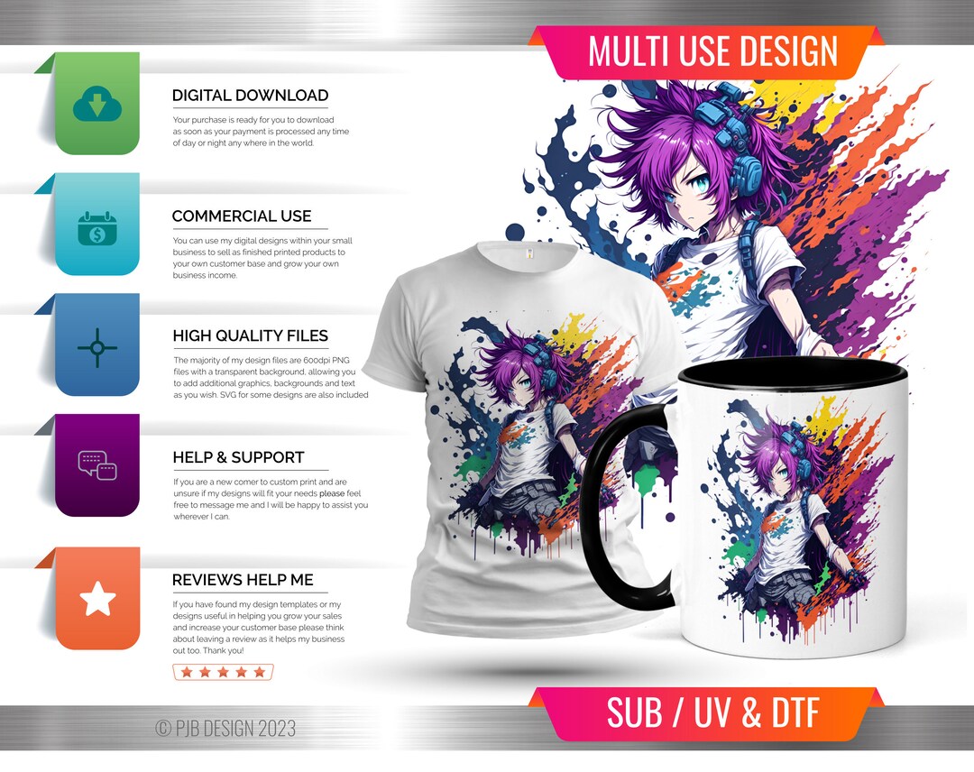 Anime Gamer Splash Background Cyberpunk Multiuse & Textless Sublimation ...