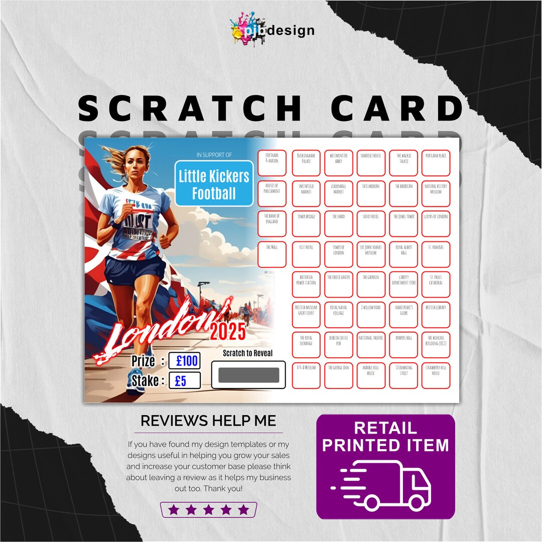 London Marathon 2025 Scratch Card for Fund Raising / Famous London ...