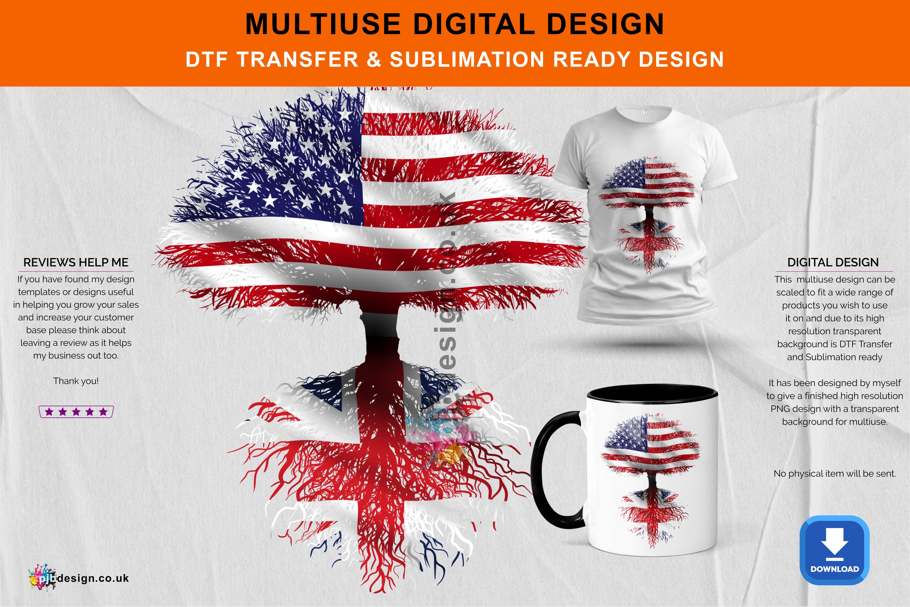 American & British Heritage Tree Roots Design / Sublimation and Print ...