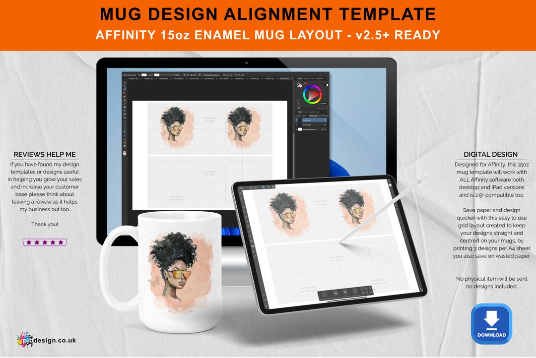Affinity 15oz Mug Wrap Design Template - Sublimation Template With Grid ...