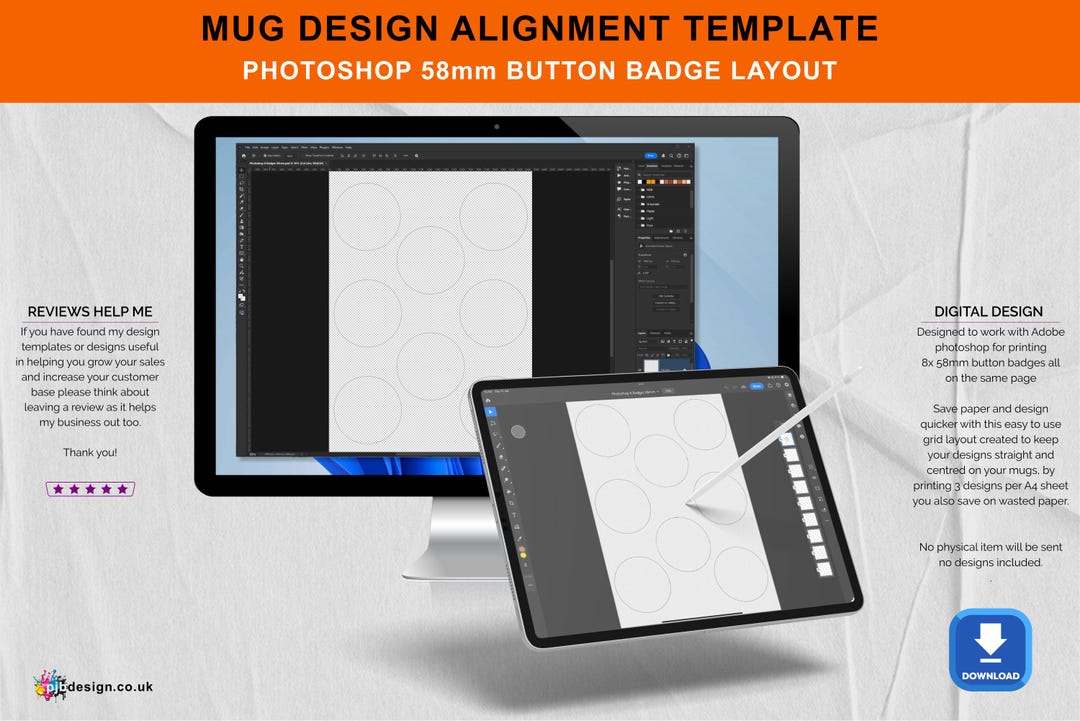 Photoshop 58mm Button Pin Badge Design & Layout Template - Photoshop ...