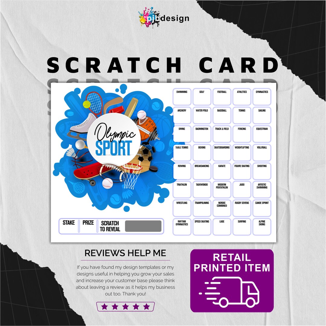Scratch Card for School Fete Fund Raising / Olympic Sport Disciplines ...