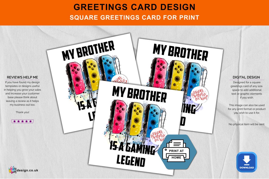 Gamer Brother Birthday Card - Digital Design - Birthday Card for a ...