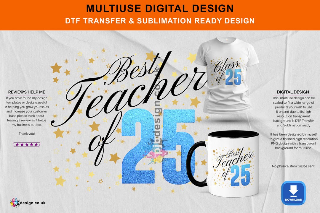 Class of 24 Leavers & Best Teacher Blue Glitter Multi Use Digital ...