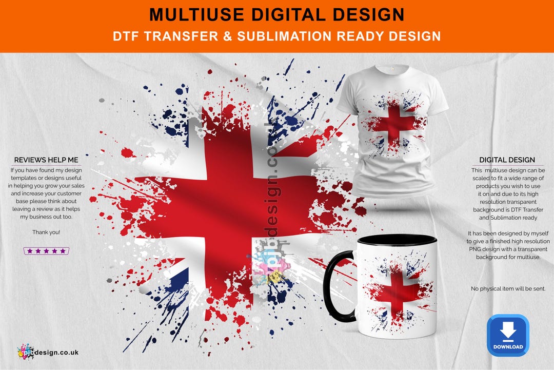 Union Jack Textless Flag Grungy Splash Design - Sublimation Multi Use ...