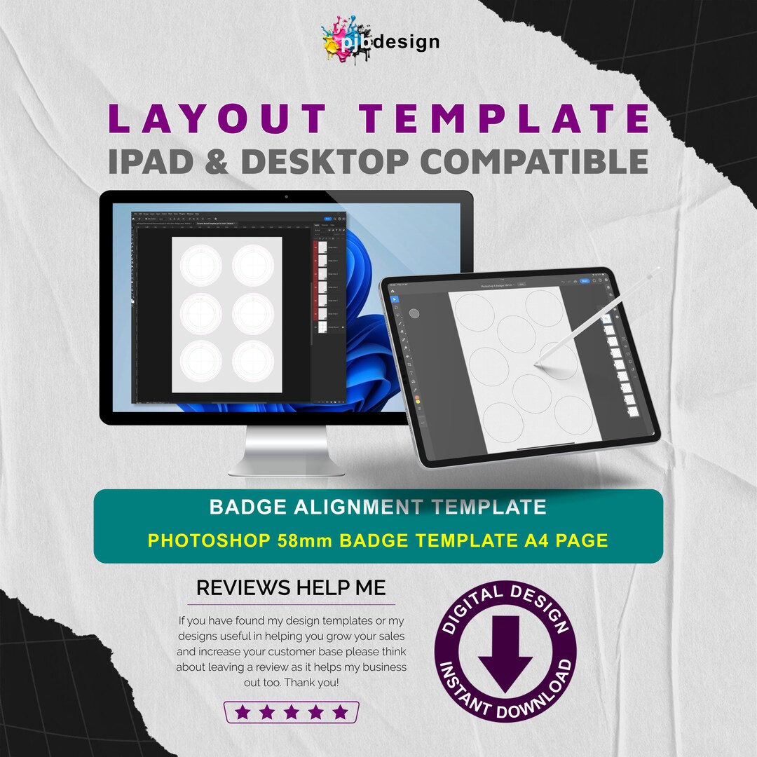 Photoshop 58mm Button Pin Badge Design & Layout Template Photoshop ...