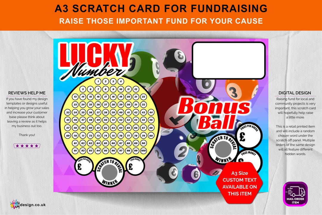 A3 Scratch Card for School / Pub Fund Raising / Lucky Number Scratch ...