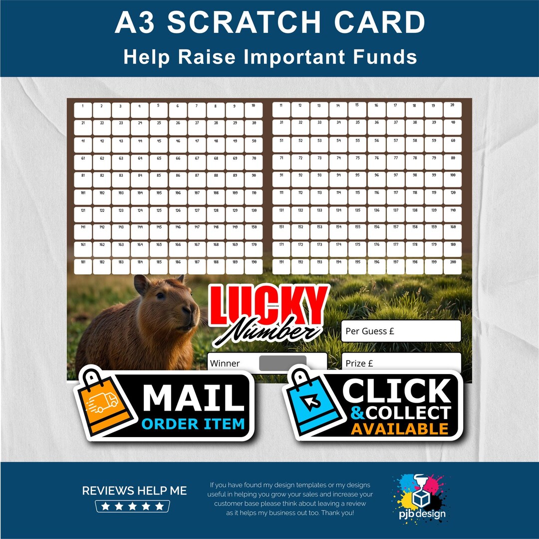 A3 Capybara Themed Scratch Card Fundraiser: 200 Lucky Numbers ...