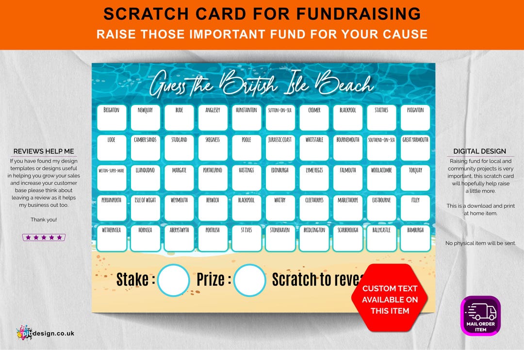 Scratch Card for School Fund Raising / British Isles Beaches Scratch ...